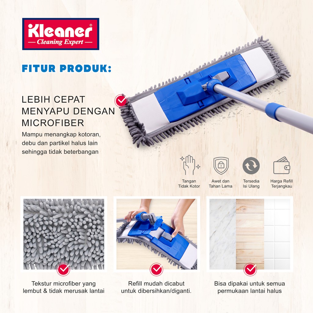 Jual Kleaner Alat Pel Sapu Debu 1 Set Bahan Microfiber Dust Mop ...