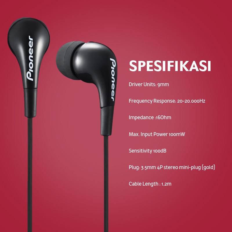 Jual Pioneer Headset Wired In-Ear Earphone SE-CL502T Corded Earbuds ...