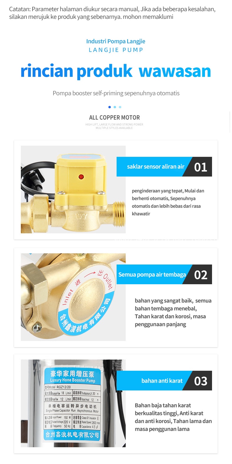 Jual Pompa Pendorong Tekanan Air Booster Pump 100 Watt Mesin Pompa Otomatis/Pompa booster ...