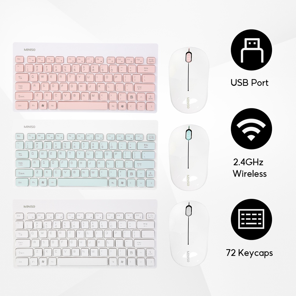 Jual MINISO Set Keyboard dan Mouse Wireless Mini Computer Laptop Combo ...