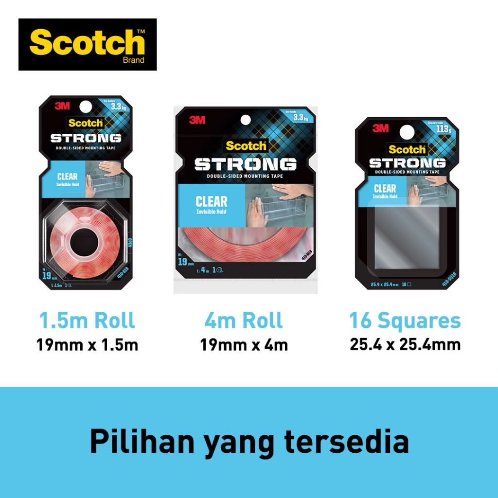 Jual 3M™ Scotch® Double Sided-Mounting Tape, Menahan hingga 3.3kg, 1 pc, Transparan, Untuk ...