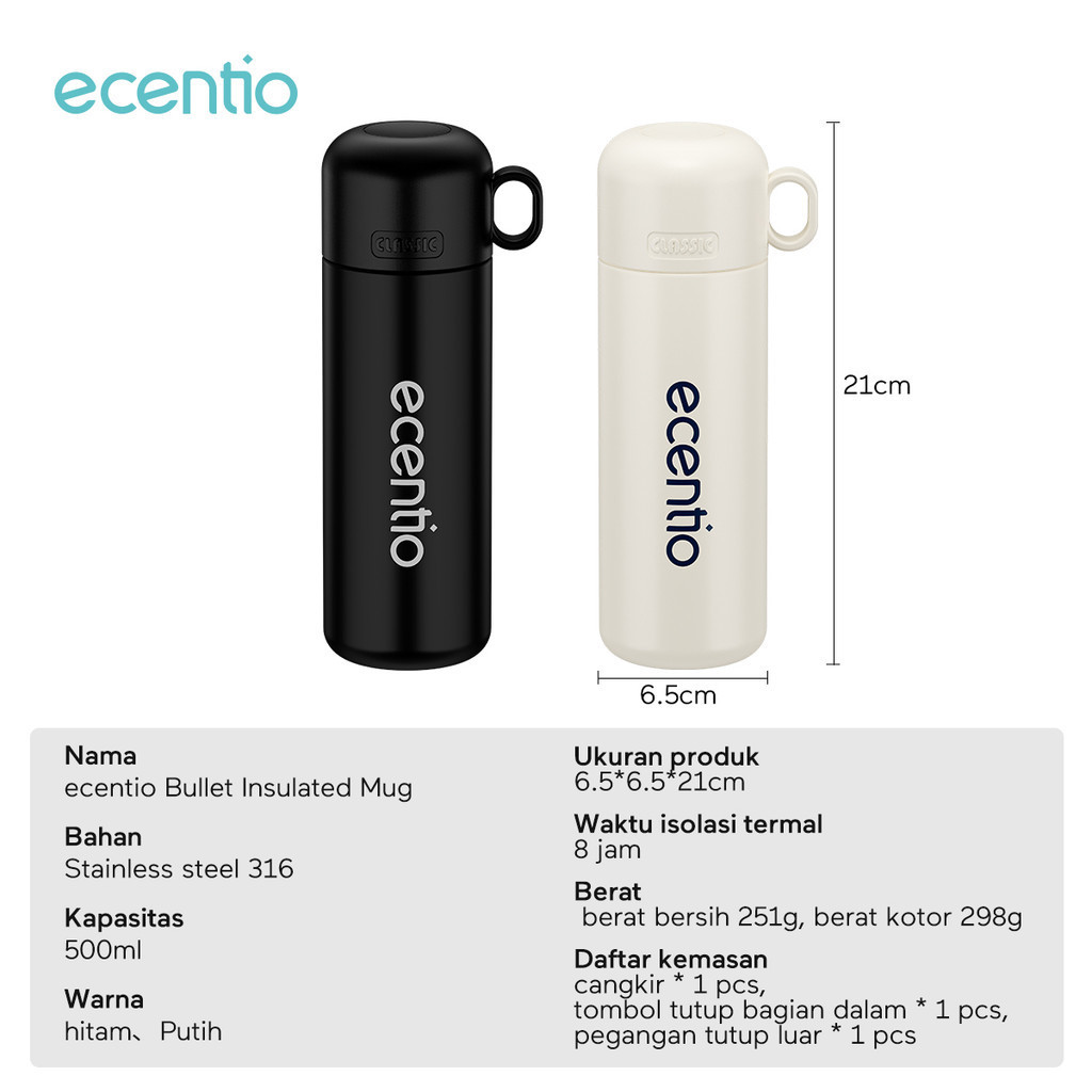 Jual ecentio termos air panas 500ml stainless steel 304+316 tahan 8 jam ...