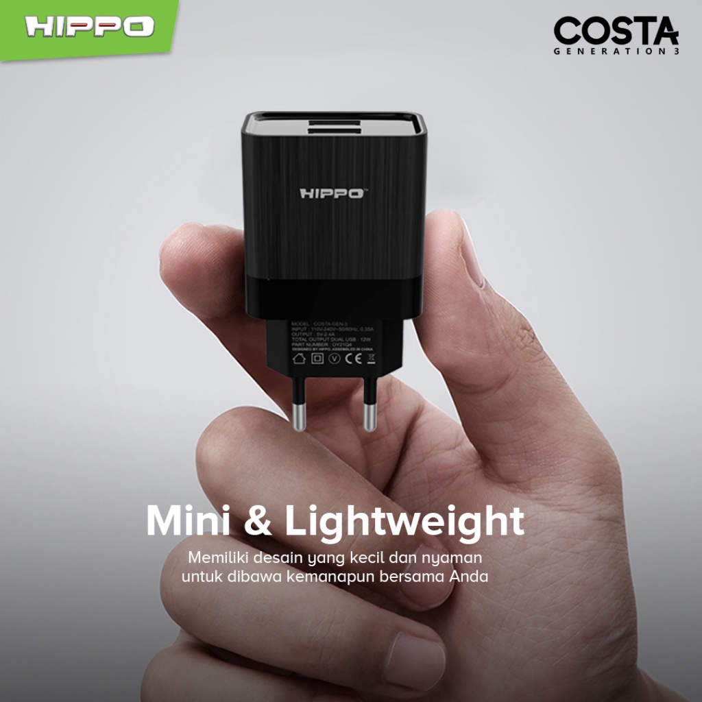 Jual Hippo Adaptor Costa 3 2.4A 2 Port SDC USB Adapter Kepala Casan Colokan Charger Charging ...