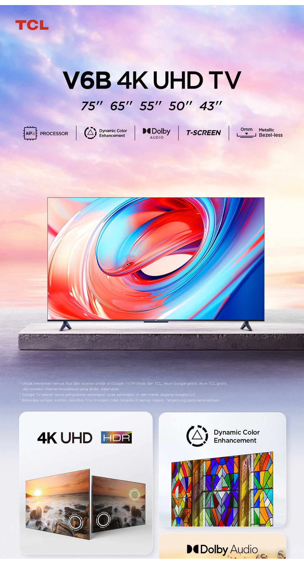 Jual [4K Big Google TV] TCL 75 Inch V6B - Smart UHD - T-Screen - Dolby ...