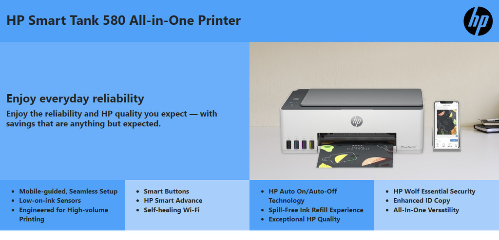 Jual HP Printer Smart Tank 580 All In One Print Scan Copy Wireless Wifi ...