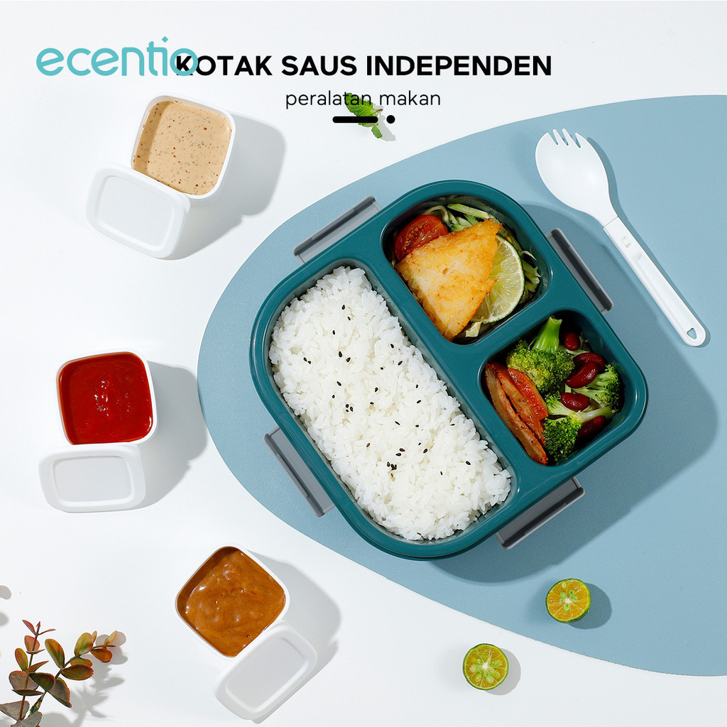 Jual [PP 5] ecentio lunch box kotak bekal anti tumpah 3 grid 1100ml /850ml Kotak makan wadah ...
