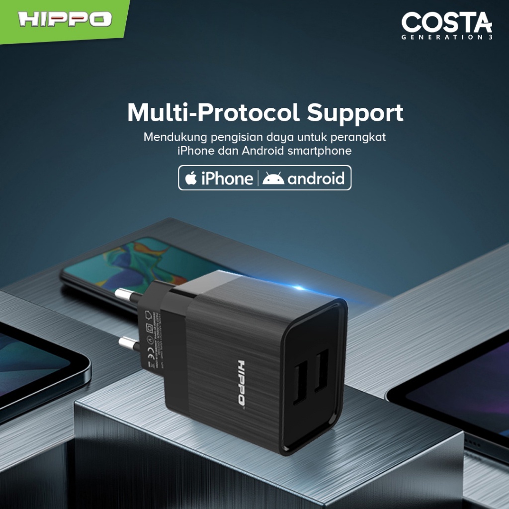 Jual Hippo Adaptor Costa 3 2.4A 2 Port SDC USB Adapter Kepala Casan Colokan Charger Charging ...