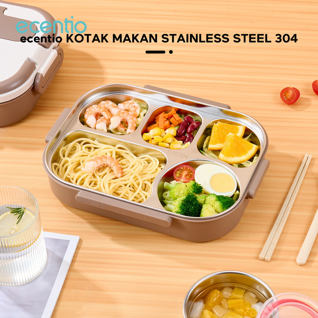Jual ecentio lunch box stainless 5 sekat 1000ml tempat bekal makan anti ...