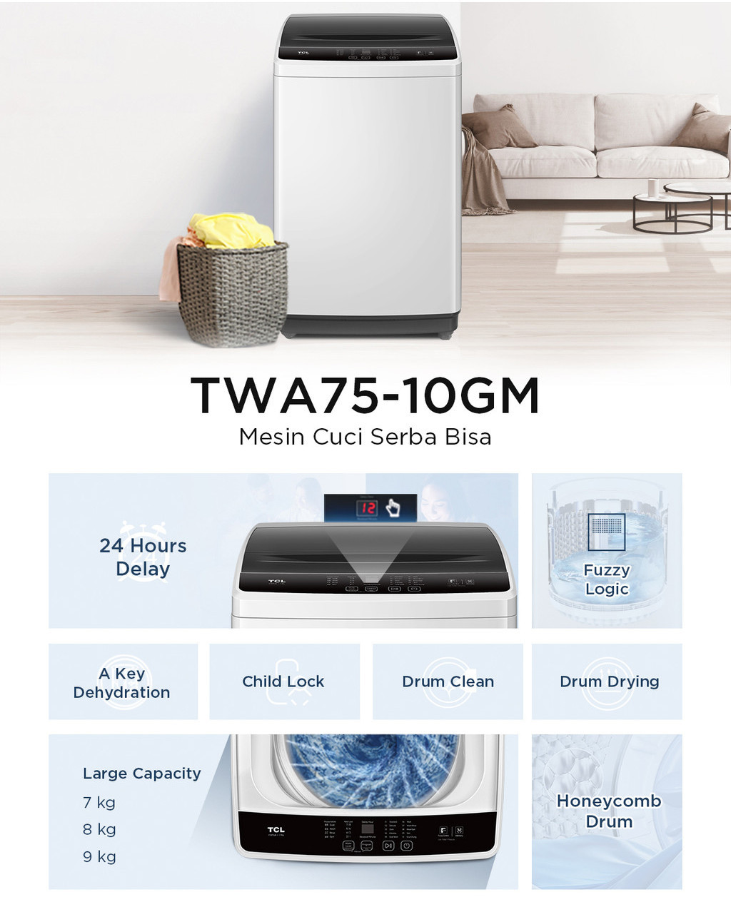 Jual TCL Mesin Cuci 1 Tabung - Top Loading 7 KG - Honeycomb Crystal ...