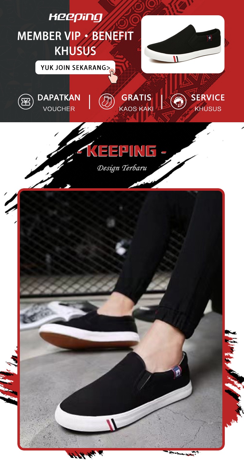 Jual Keeping Sepatu Slip On Pria Sepatu Hitam Cowok Kanvas Sneakers Slop Wakai Casual Spatu ...