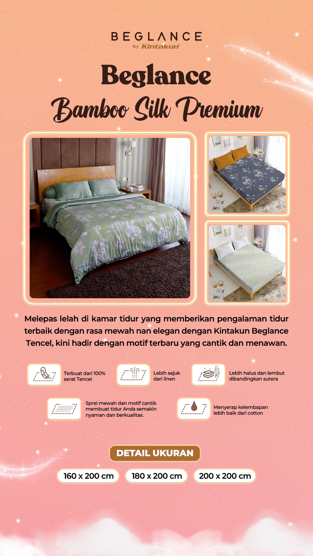 Jual BEGLANCE Bamboo Silk Sprei Fitted 200x200 Tinggi 40cm Seprai Super King Premium - Varian ...
