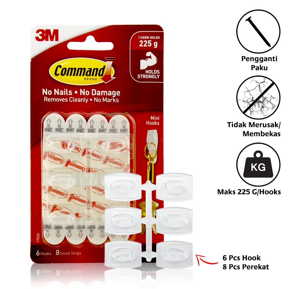 Jual 3M™ Command™ Mini Hooks, 17006, Mengan hingga 225g, 1 pak, Mini ...