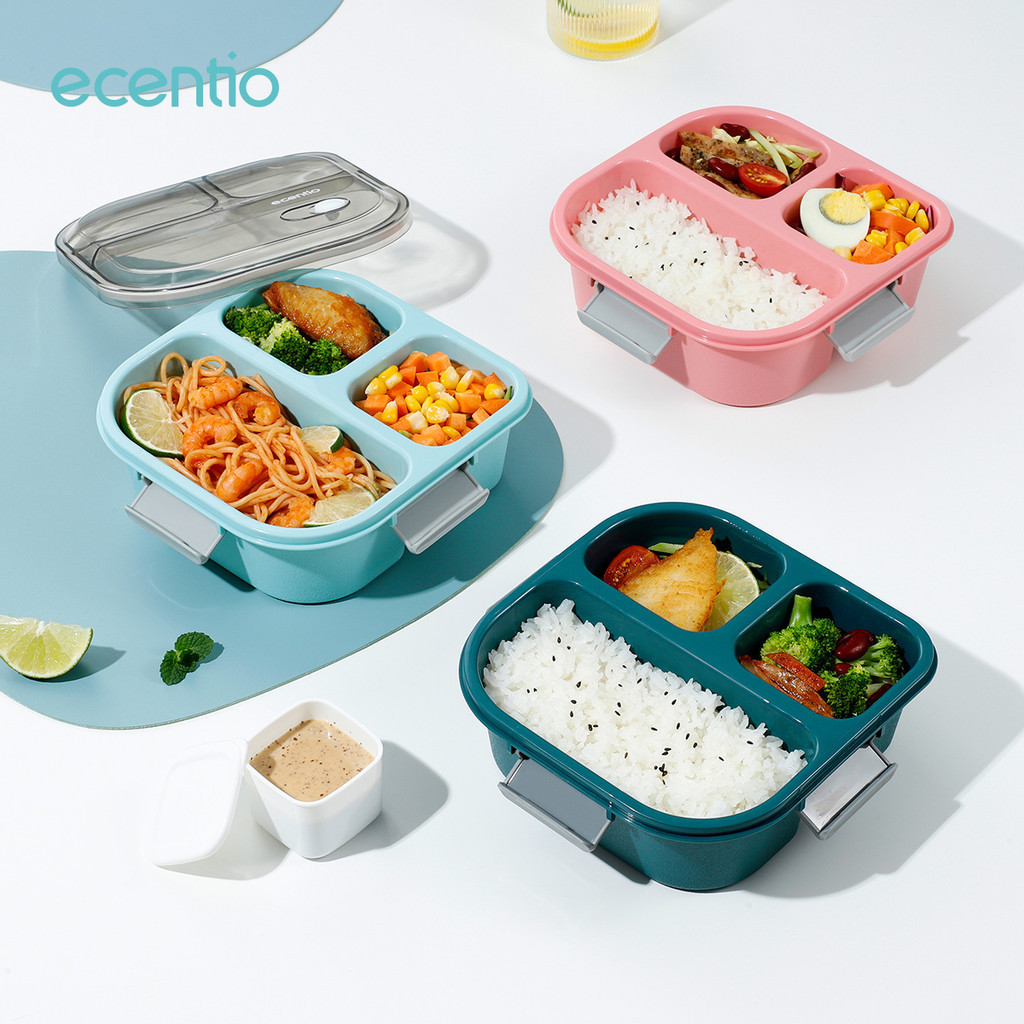 Jual [PP 5] ecentio lunch box kotak bekal anti tumpah 3 grid 1100ml /850ml Kotak makan wadah ...