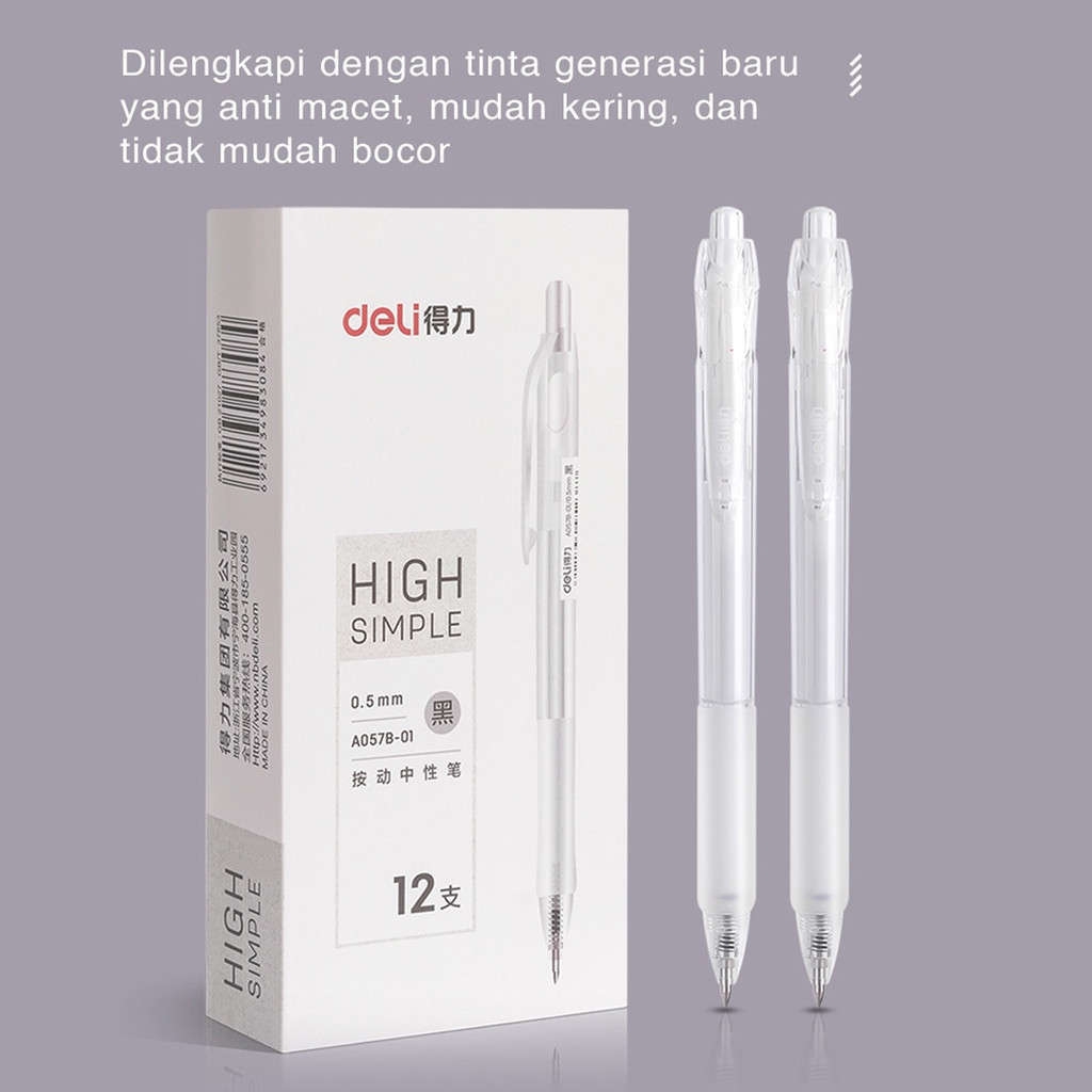 Jual Deli Retractable Gel Pen / Pulpen Cetek 0.5 mm Isi 12 pcs A057B-01 ...