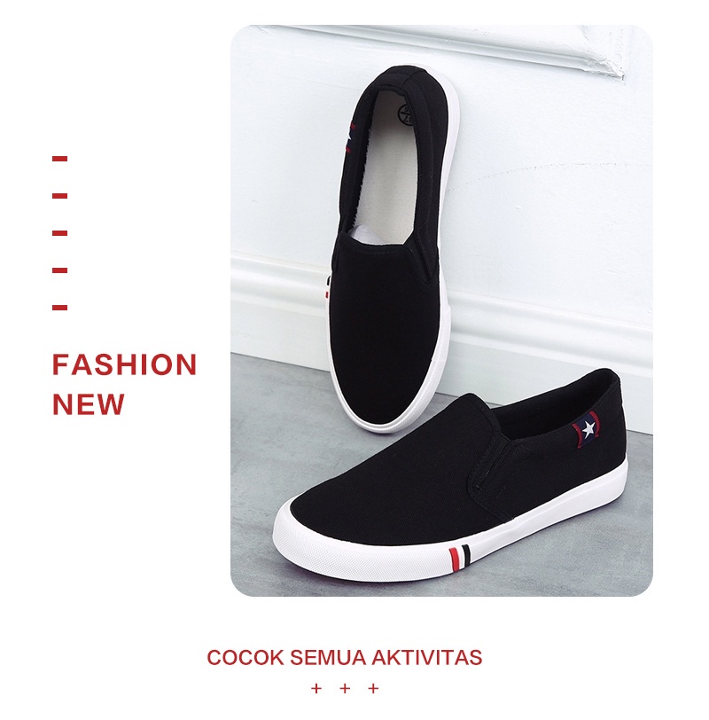 Jual Keeping Sepatu Slip On Pria Sepatu Hitam Cowok Kanvas Sneakers Slop Wakai Casual Spatu ...