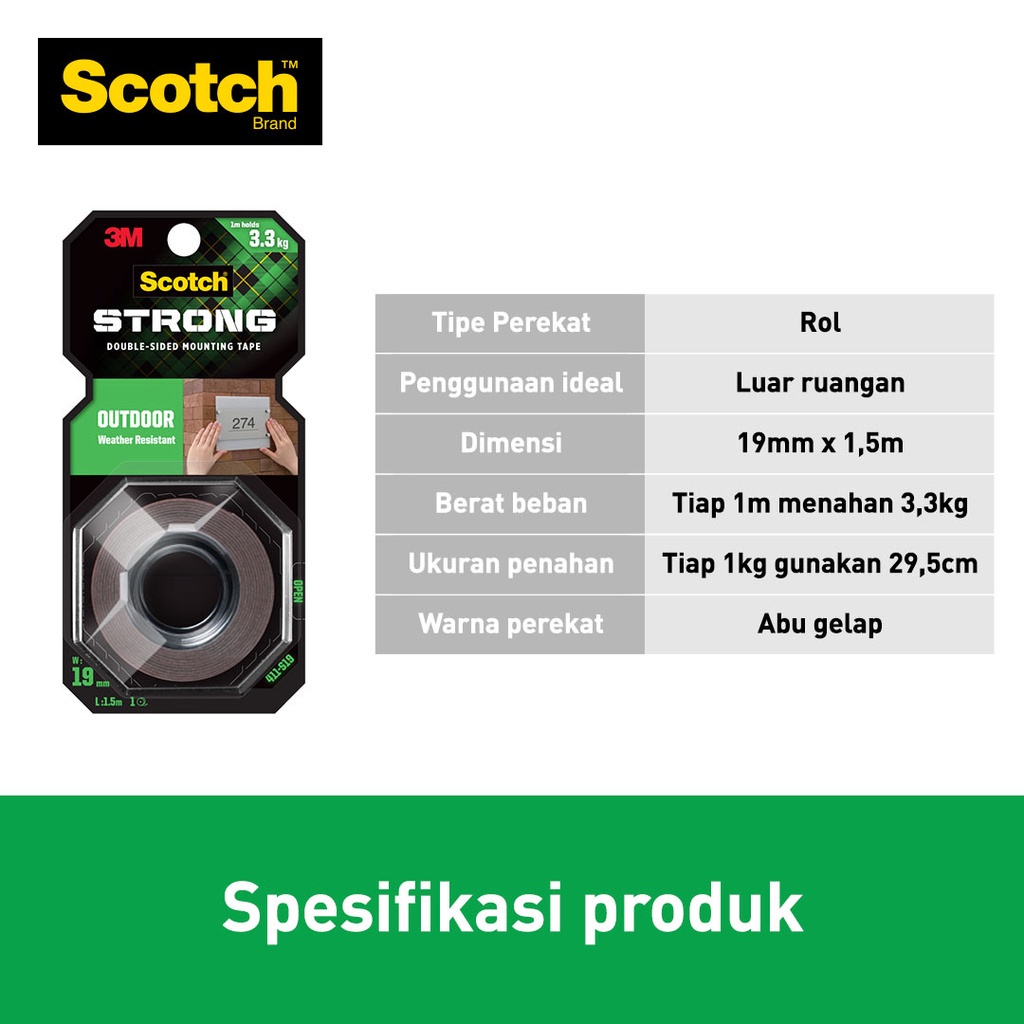 Jual 3M™ Scotch® Double Sided-Mounting Tape, Menahan hingga 3.3kg, 1 pc, 19mm x 1,5m, Untuk ...