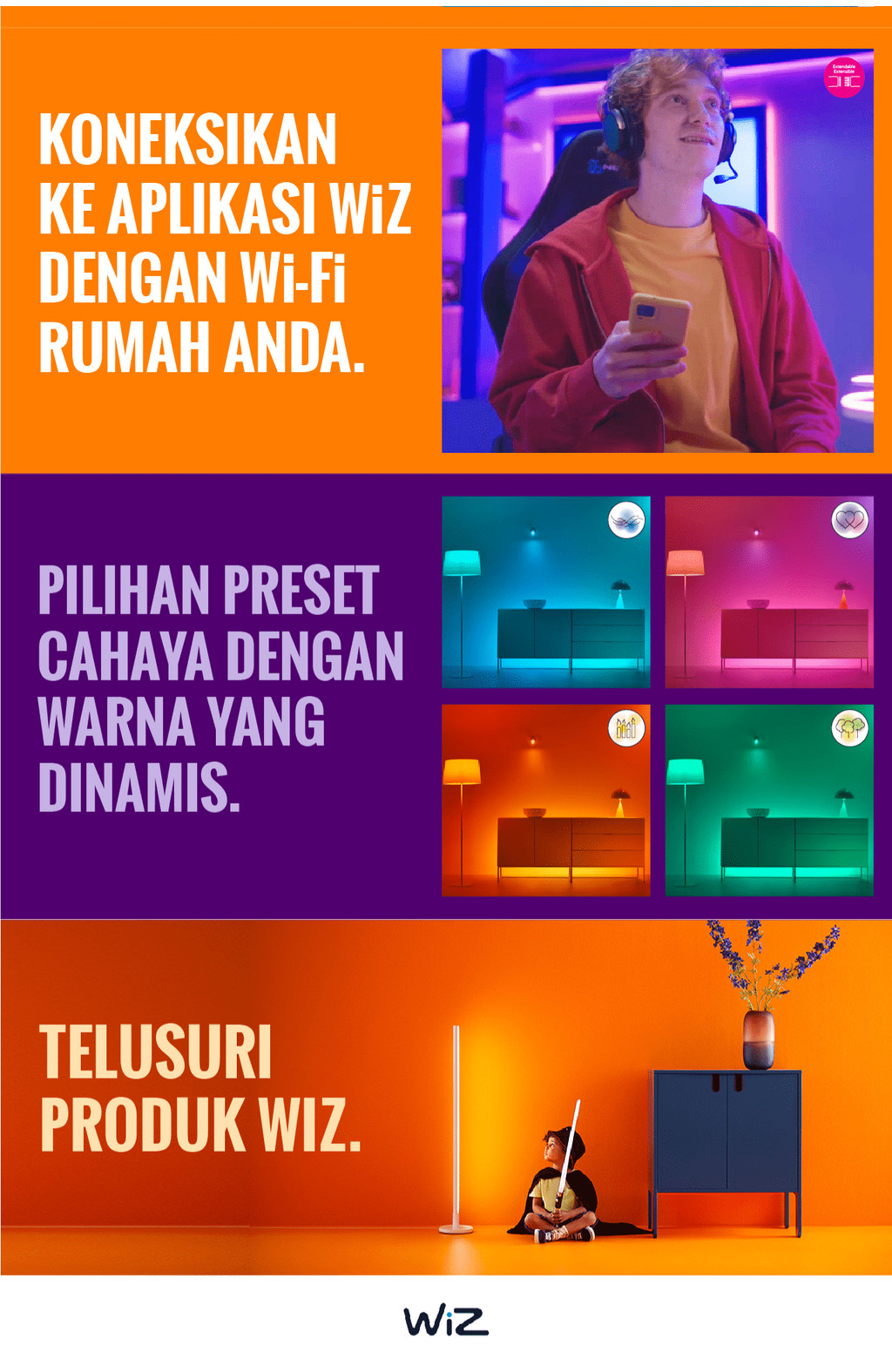 Jual WiZ Lampu Smart LED Strip Starter Kit WiFi RGBIC adaptor – Lampu Hias TV 5M, 10M, 20M ...