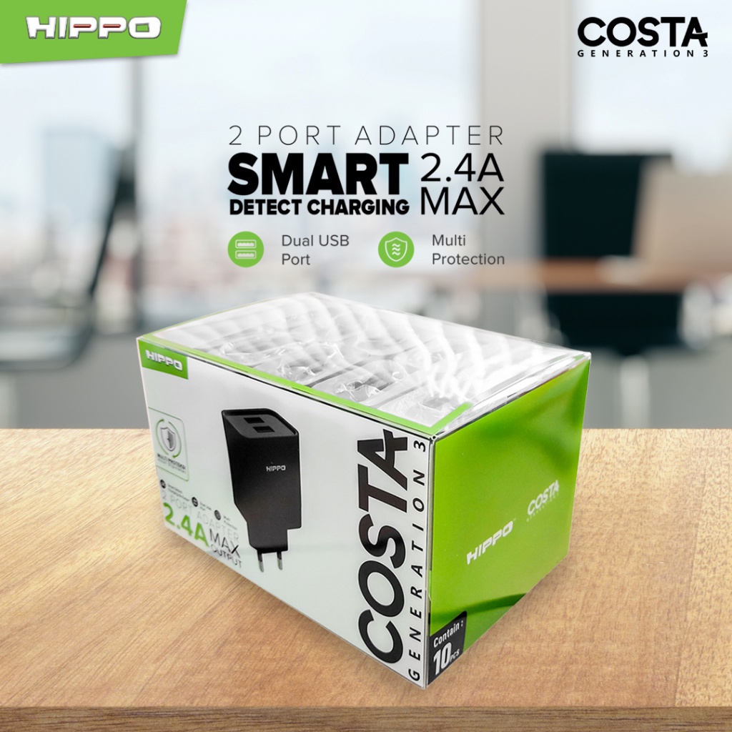 Jual Hippo Adaptor Costa 3 2.4A 2 Port SDC USB Adapter Kepala Casan Colokan Charger Charging ...