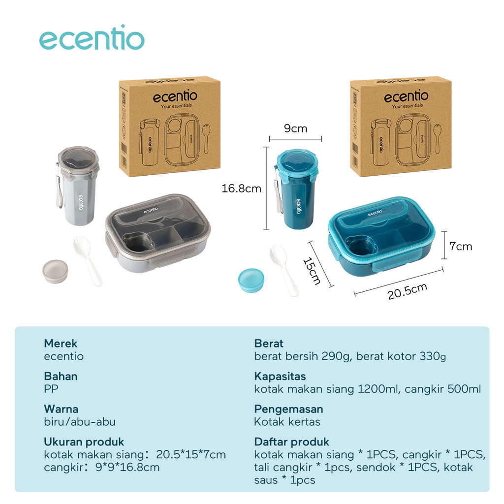 Jual ecentio 4 Grid 1200ml lunch box set/kotak makan anti tumpah/ Lunch Bag anak anak BPA free ...