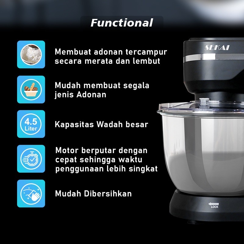 Jual SEKAI Stand Mixer Low Watt / Alat Pengaduk Adonan Mixer 4.5L / MX ...