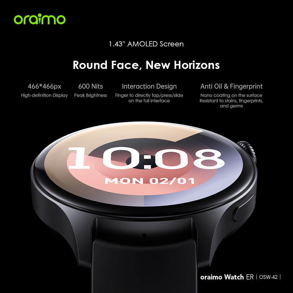 Jual oraimo Jam Tangan Pintar Smartwatch 1.43'' AMOLED OSW-42 Bluetooth ...