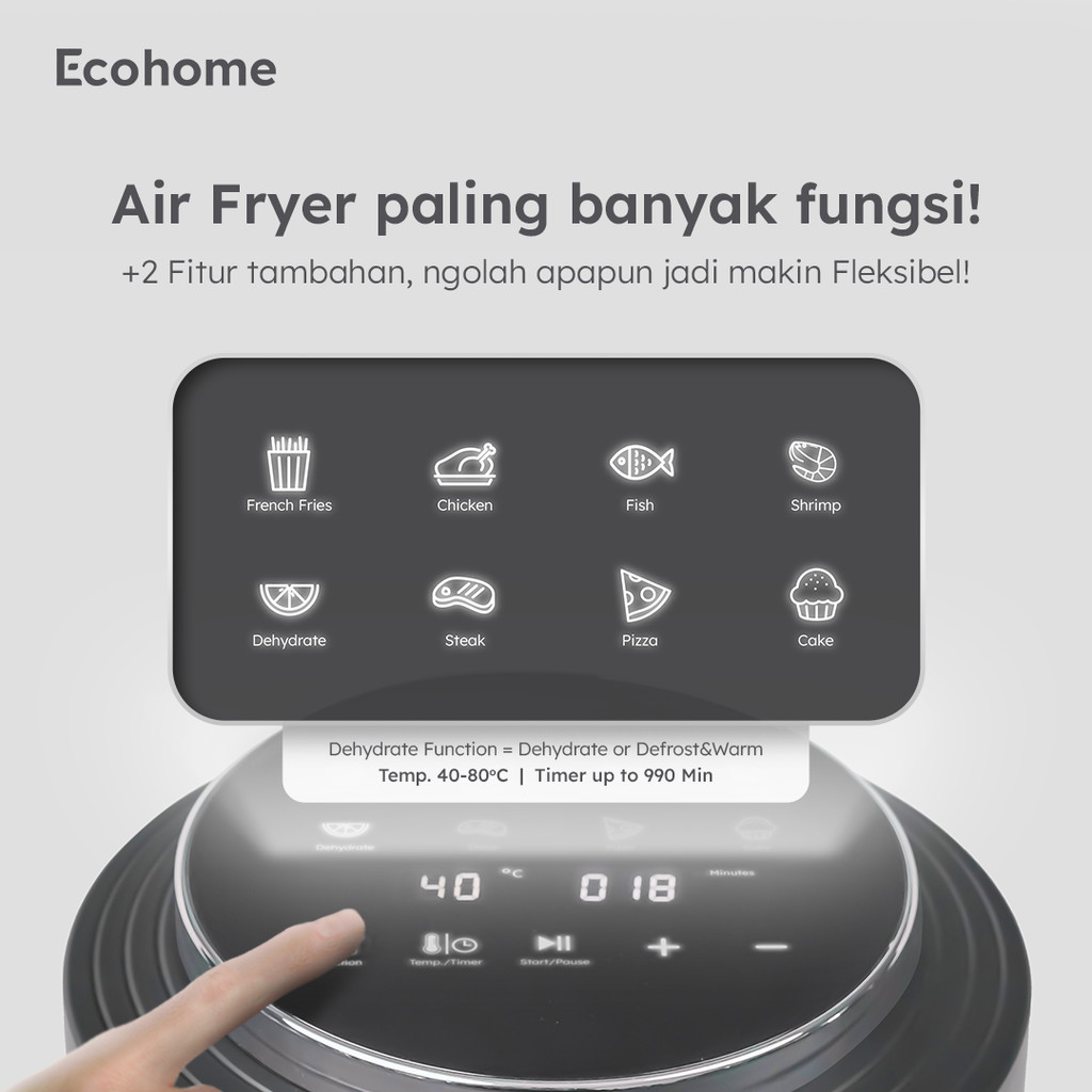 Jual ECOHOME Air Fryer & Dehydrator 8 in 1 Function EAF777 4.5L ...