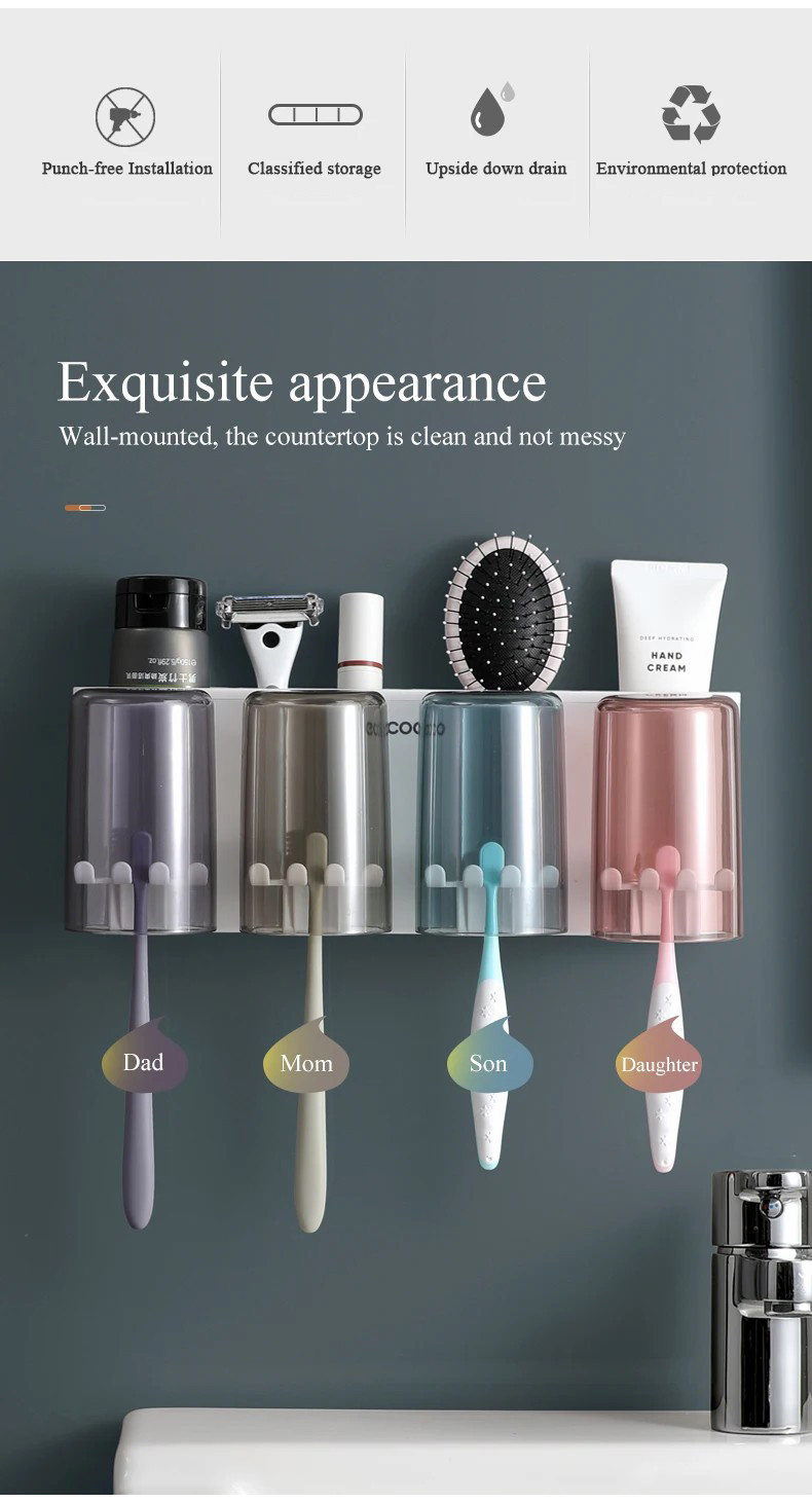 Jual ECOCO Simple Toothbrush Rack - Rak sikat gigi rak kamar mandi ...