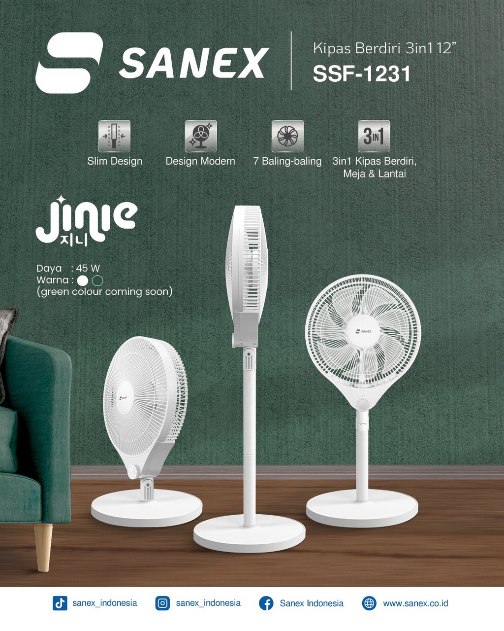 Jual SANEX Stand Fan Kipas Angin Berdiri 3 IN 1 12 Inch - SSF 1231 ...