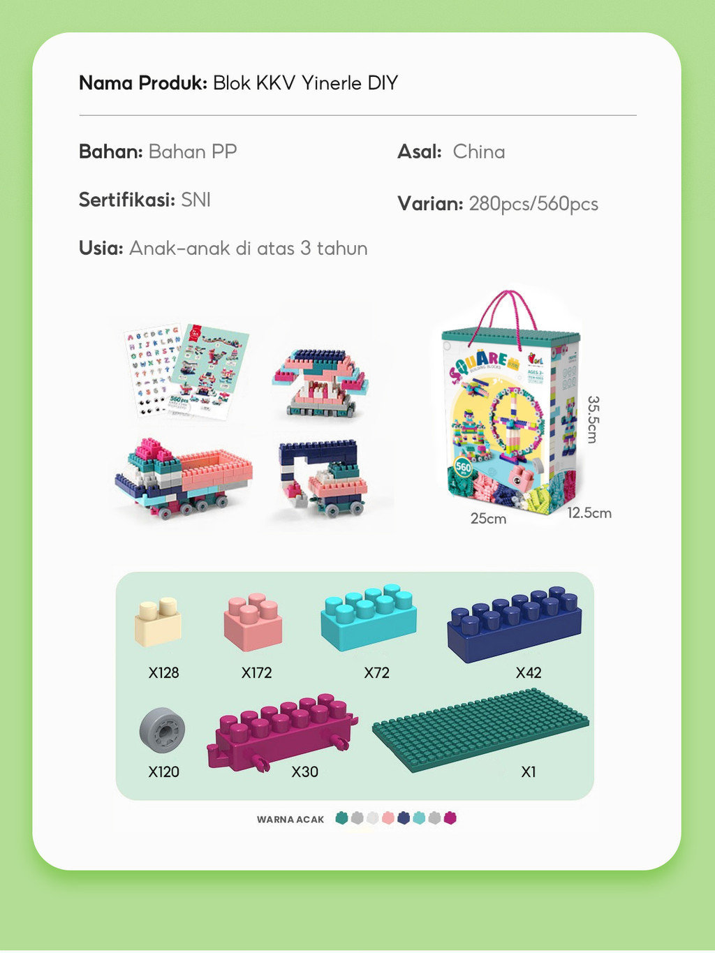 Jual OHSOME - Mainan Brick Balok Susun Anak DIY Bahan ABS Kuat Tahan ...