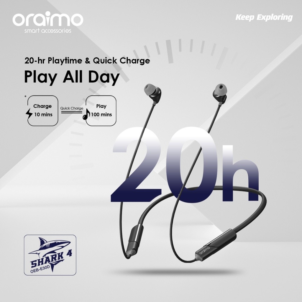 Jual oraimo Headset Bluetooth Tali Leher Nirkabel OEB-E30D Shark 4 OEB ...