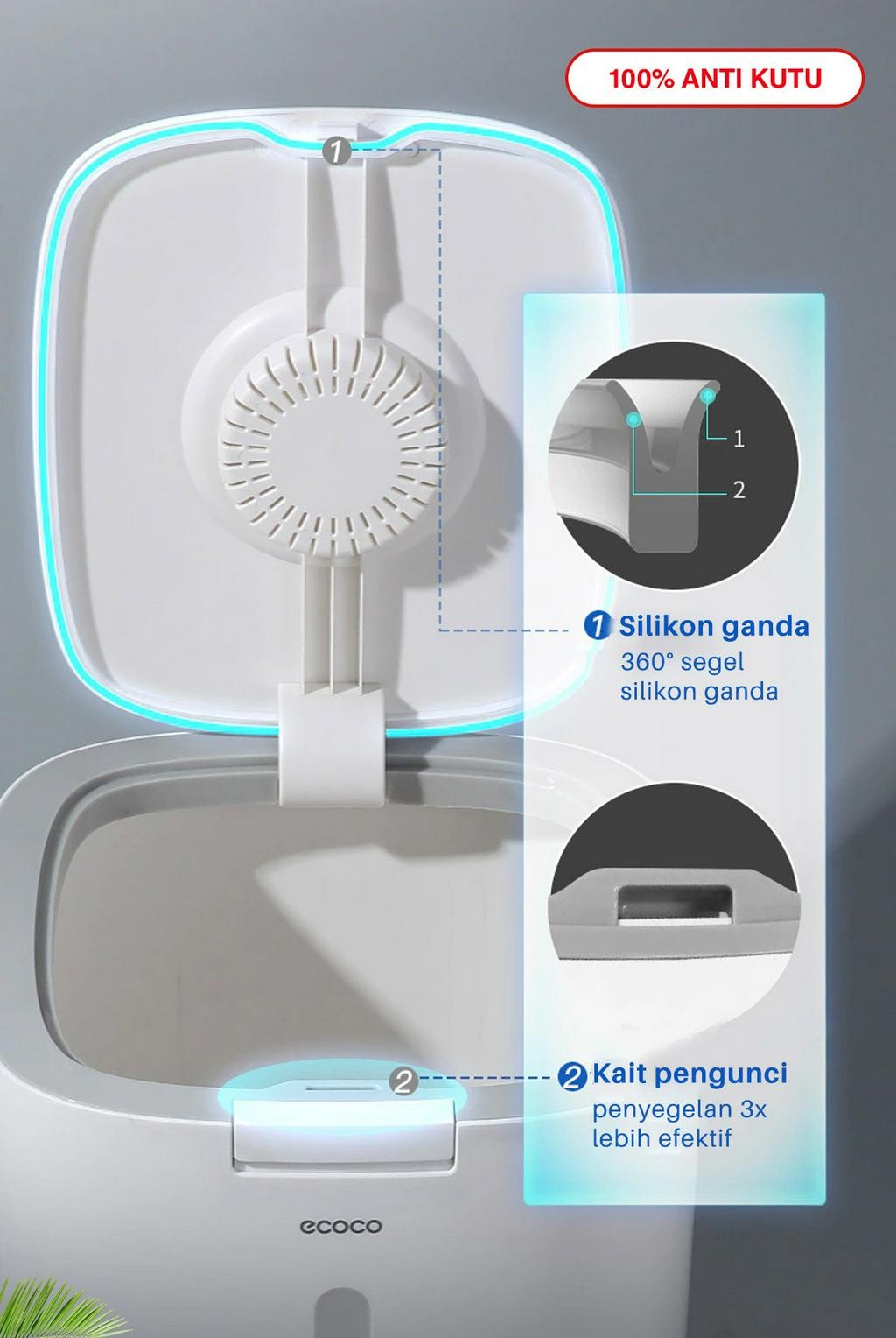 Jual ECOCO Automatic Opening Rice Bucket - Tempat kontainer beras anti ...