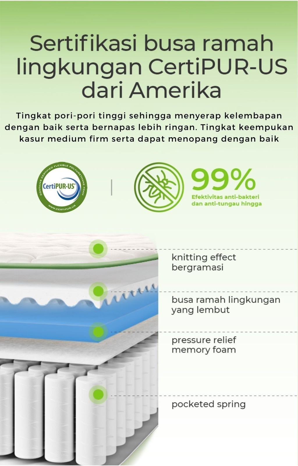 Jual TUSEN DeepSleep Ⅲ Kasur Memory Foam - 27cm Kasur Pocket Spring Bed ...
