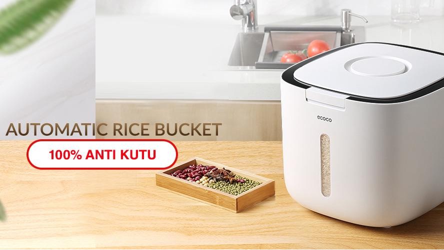 Jual ECOCO Automatic Opening Rice Bucket - Tempat kontainer beras anti ...
