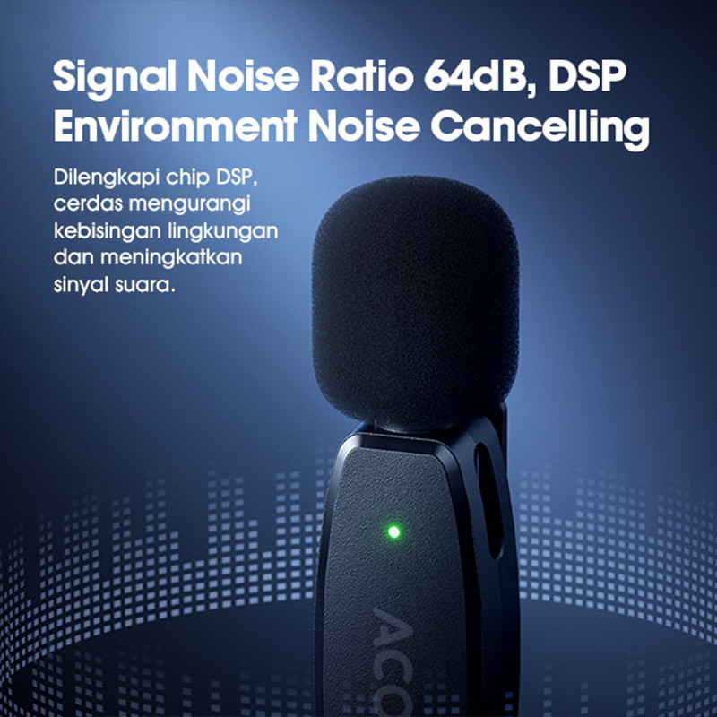 Jual ACOME Mic Wireless AWA-V7B Black 2 Port Type-C & Lightning Clip on ...