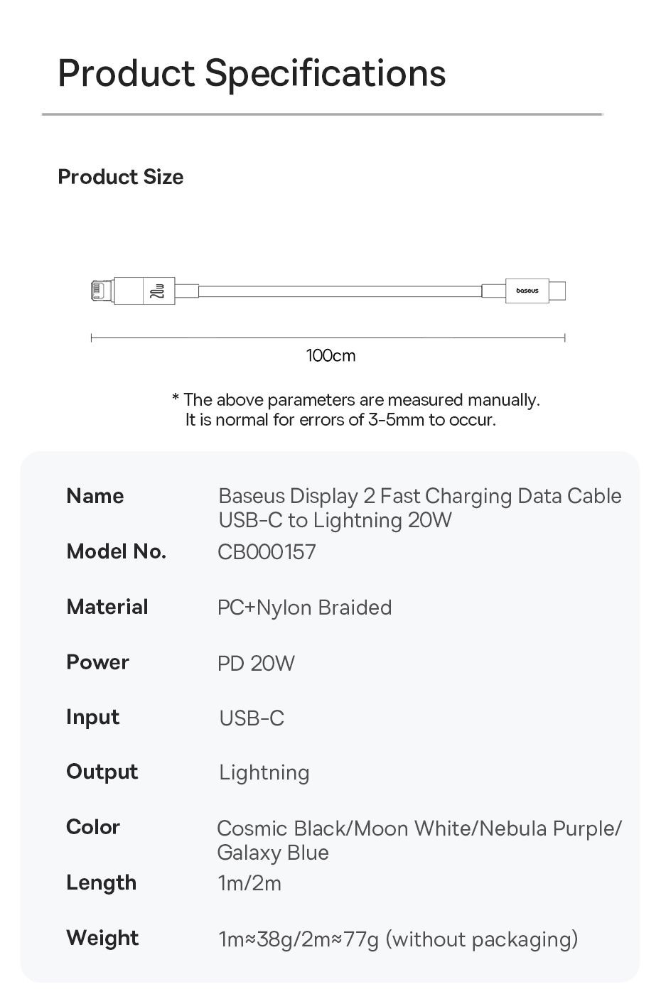 Jual Baseus Cable Data Display Type-C to Lighting iP 20W Fast Charging ...