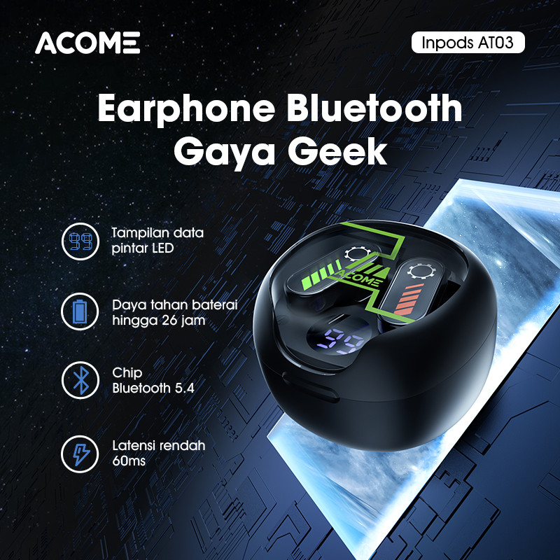 Jual ACOME Headset Earphone TWS Bluetooth 5.4 Tampilan Layar Pintar LED ...