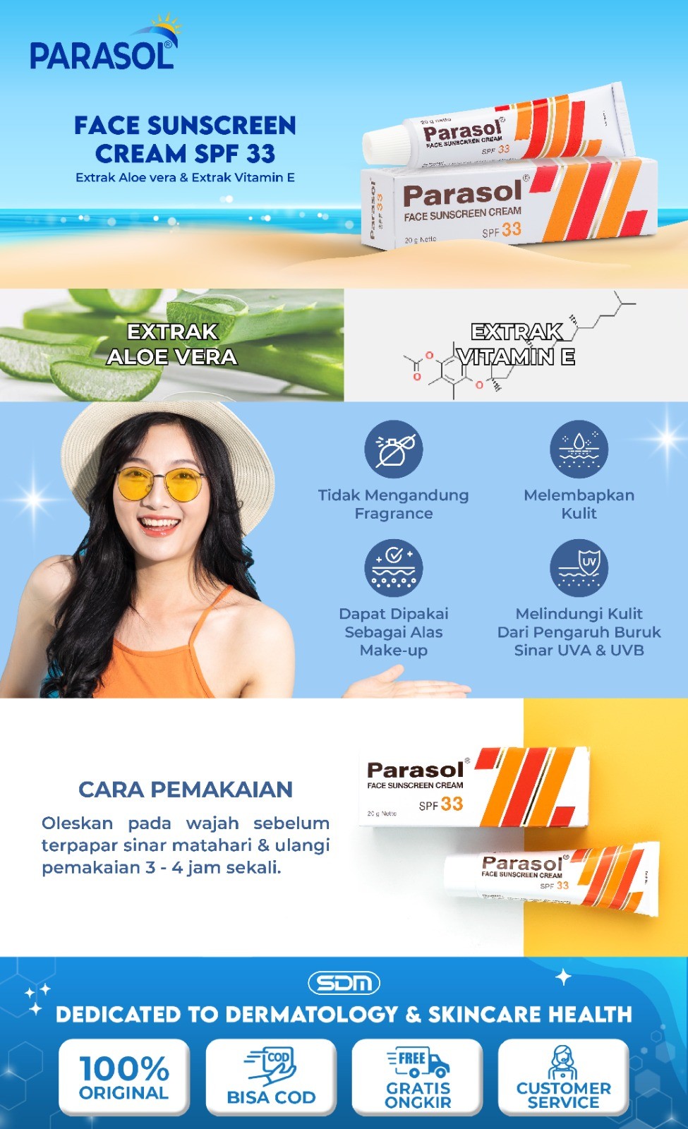 Jual Parasol Cream Sunscreen wajah SPF 33 20 gr [ Sunblock Parasol ...