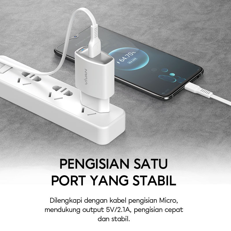 Jual VIVAN Charger Power Oval 2 Original 2.1A Free Kabel Micro USB ...