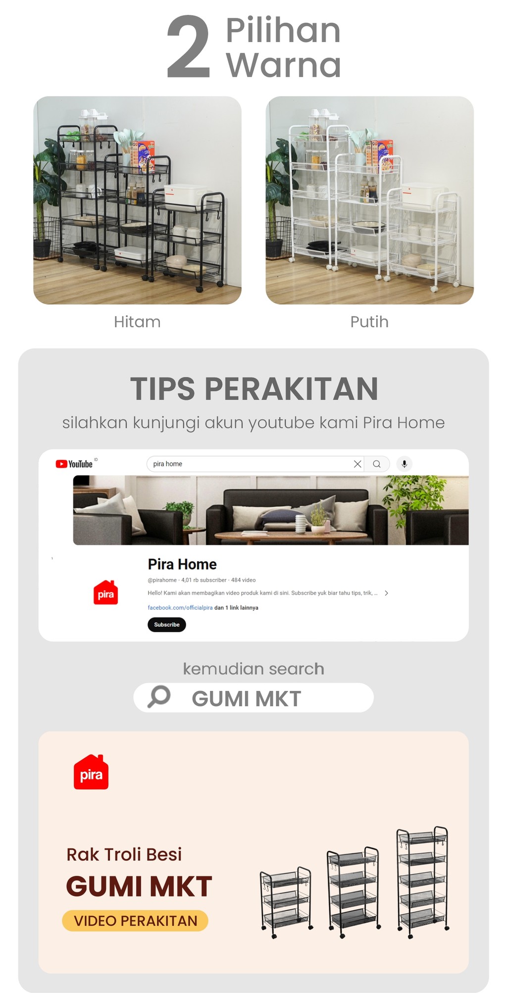 Jual PIRA - GUMI MKT Rak Troli / Rak Serbaguna / Rak Besi 3/ 4/ 5 Susun dengan roda | Shopee ...