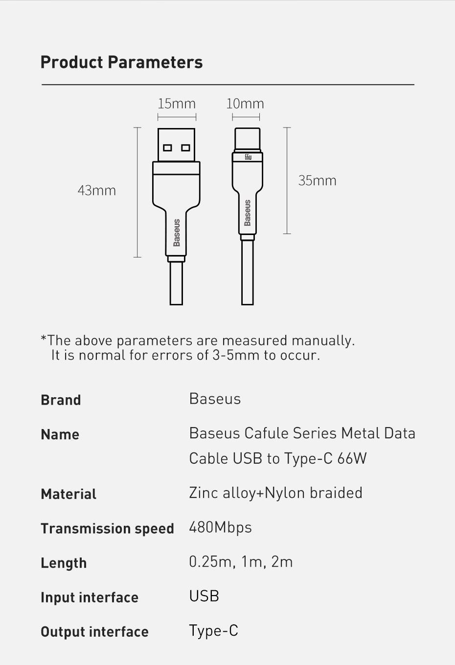 Jual Baseus Kabel Data Cafule Series USB to Type-C 66W Metal Data Cable 1m & 2m | Shopee Indonesia