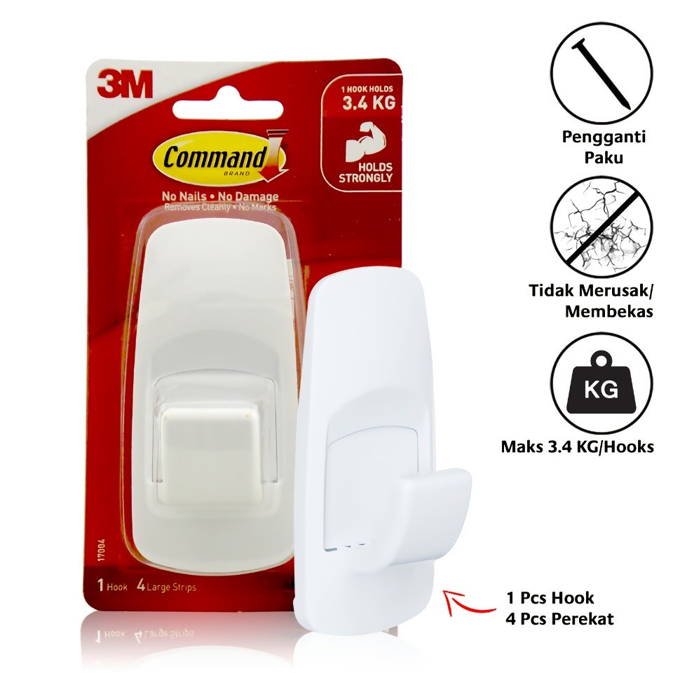 Jual 3M™ Command™ Jumbo Utility Hook, 17004, Menahan hingga 3.4kg, 1 pak, Jumbo, Untuk berbagai ...
