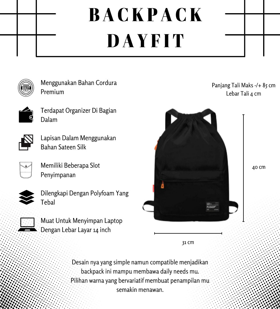 Jual Tas Serut Stringbag Ransel Multifungsi Pushop DayFit | Shopee Indonesia