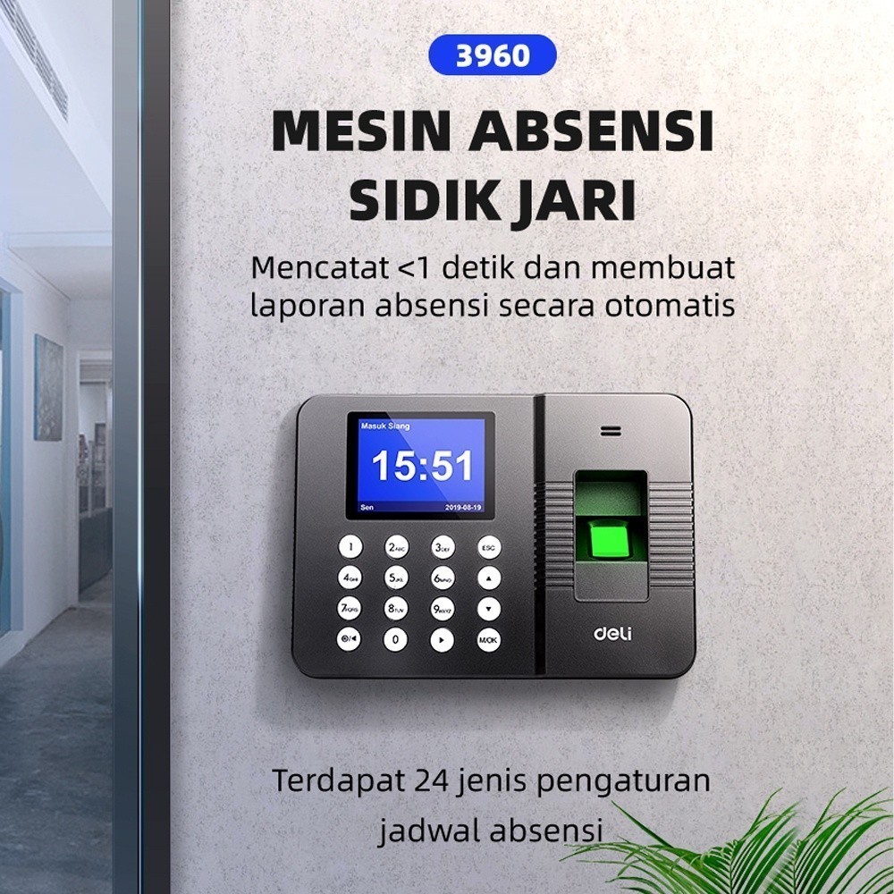 Jual Deli Mesin Absensi Sidik Jari 1000 Kapasitas Fingerprint Attendance Machine Bahasa ...