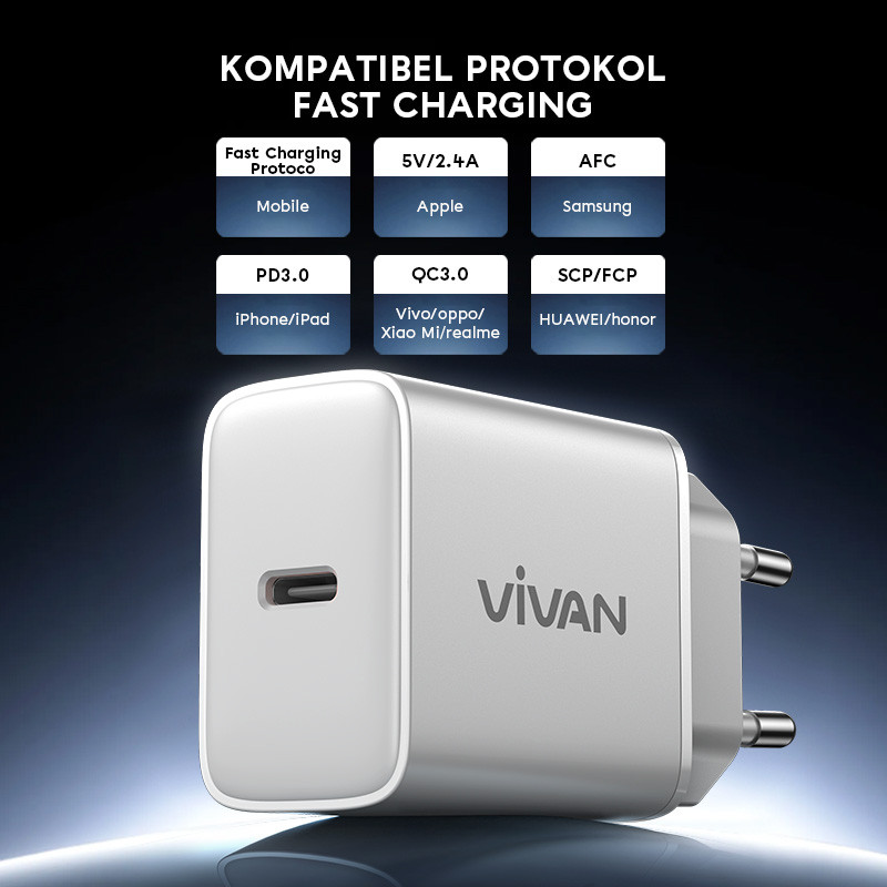 Jual [ Free Cable ] VIVAN C20 POWER Mini Charger Adaptor Kepala Charger ...