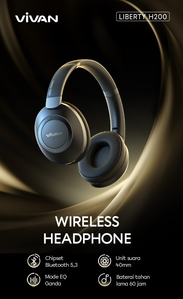 Jual [FREE POUCH] VIVAN Liberty H200 Black Headphone Bluetooth 5.3 ...