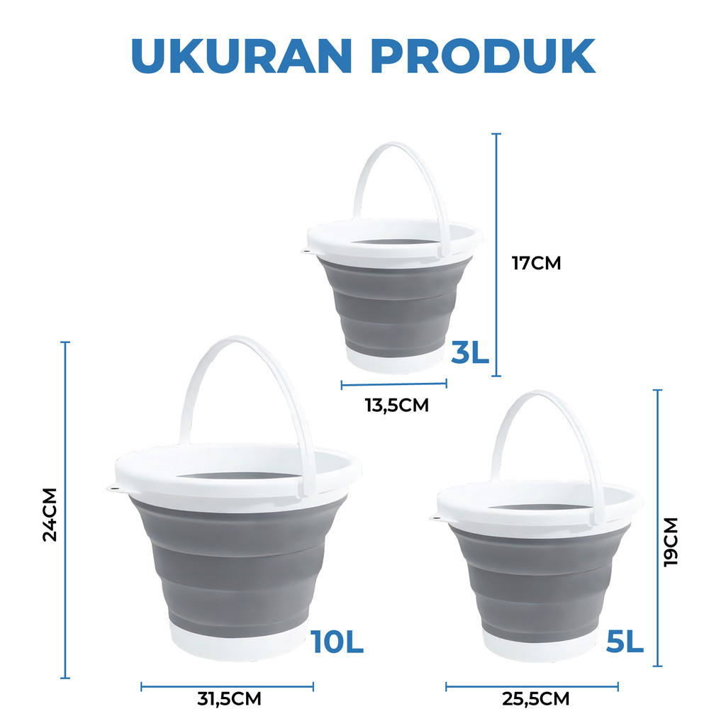 Jual Ember Lipat Portable Ukuran 3L 5L 10L Ember Plastik Silikon ...