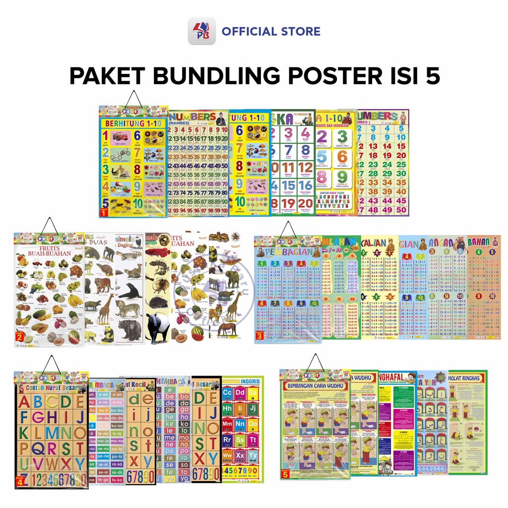 Jual Paket Bundling Poster Edukasi Anak Isi 5 : Seri Angka Hewan Buah ...