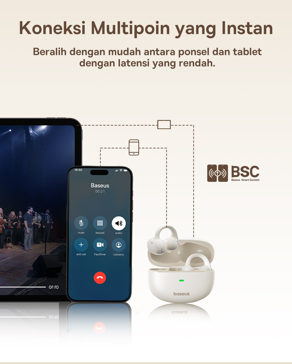 Jual Baseus Bowie MC1 Open Ear TWS Ear Clip Sport Work Headset Anting ...