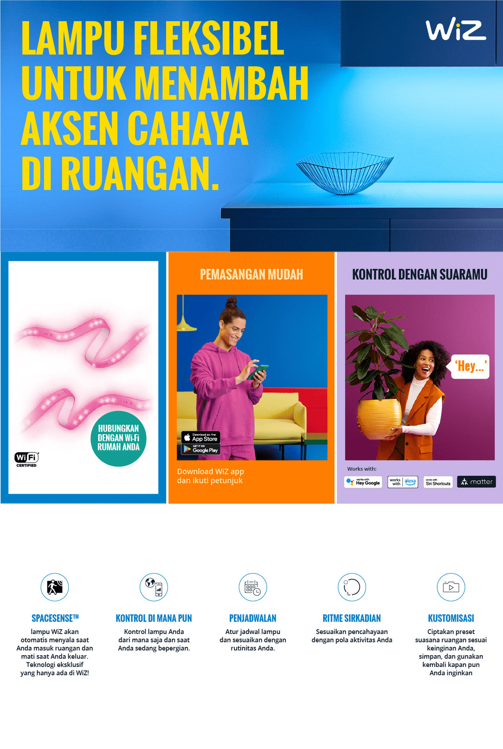 Jual Beli 1 Gratis 1 WiZ Lampu Smart LED Strip 20M Starter Kit WiFi RGBIC adaptor – Lampu Hias ...