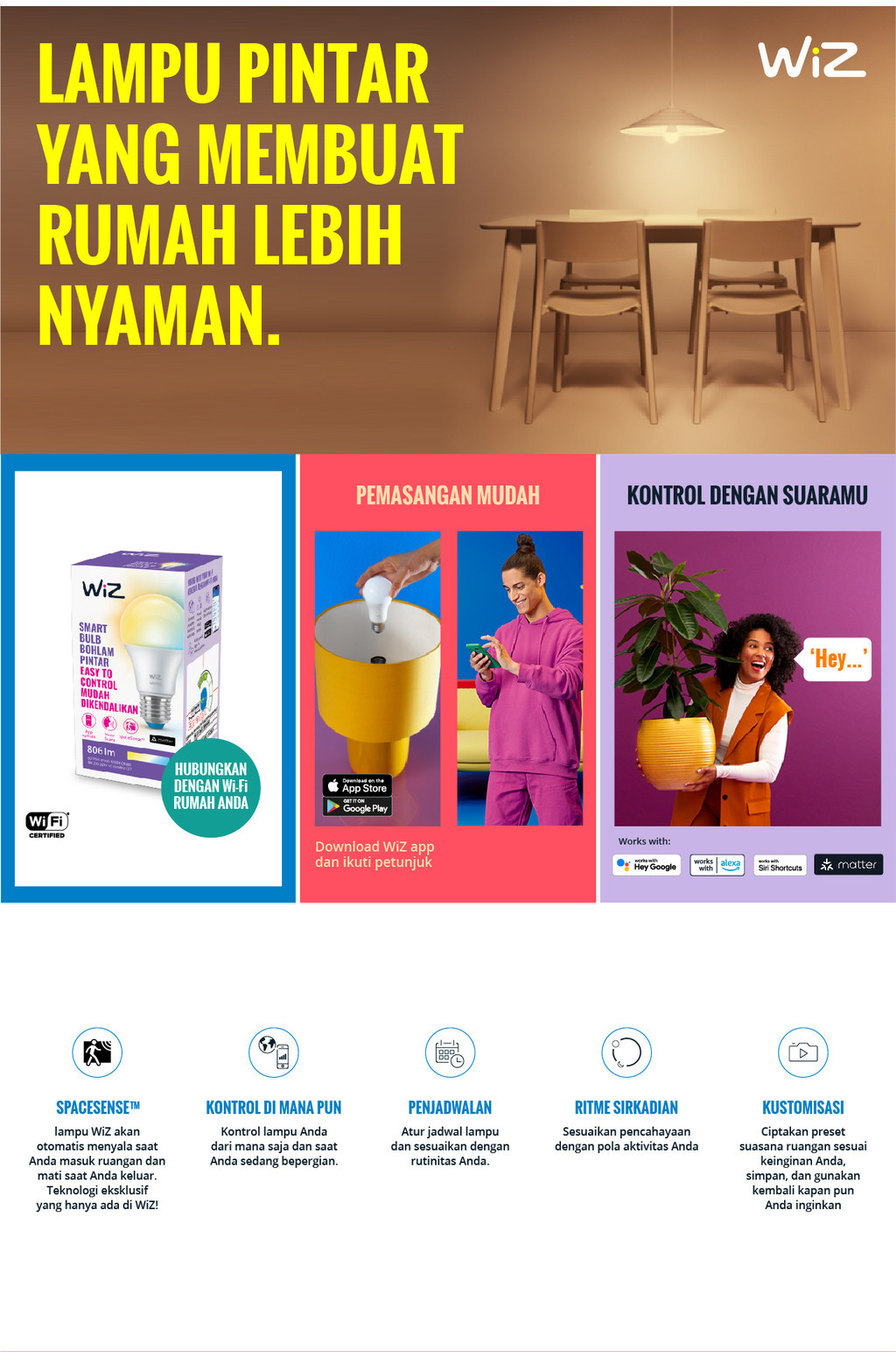 Jual WiZ Paket Lampu Smart LED 13W WiFi Smart Bulb TW Beli 3 Gratis 1 - Lampu Tidur Anak ...